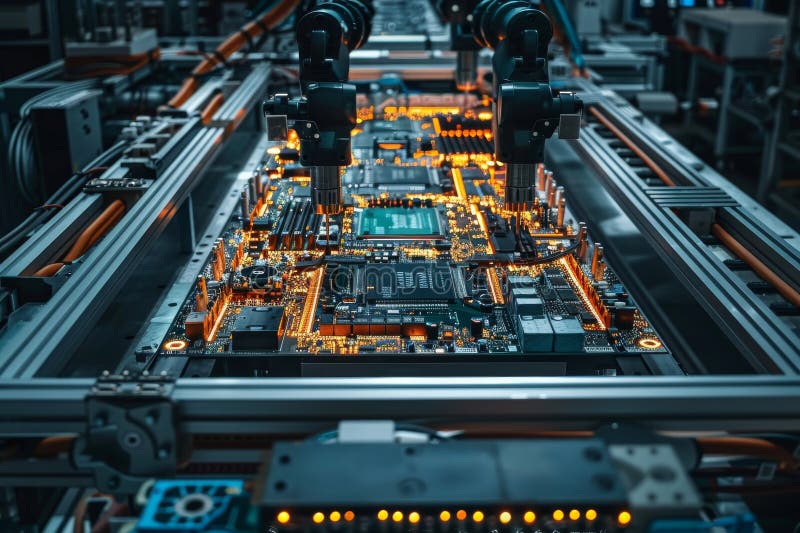 Close-up of Modern Robotic Arms Working on Motherboard Assembly Stock ...