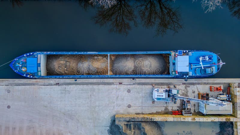Top-Down View of Cargo Ship Loading at Dock Stock Photo - Image of ship ...