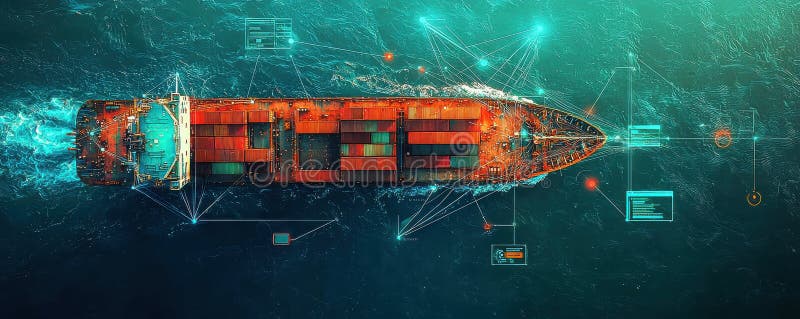 Cargo Vessel Sea Technological Digital Overlay Visualization Stock ...