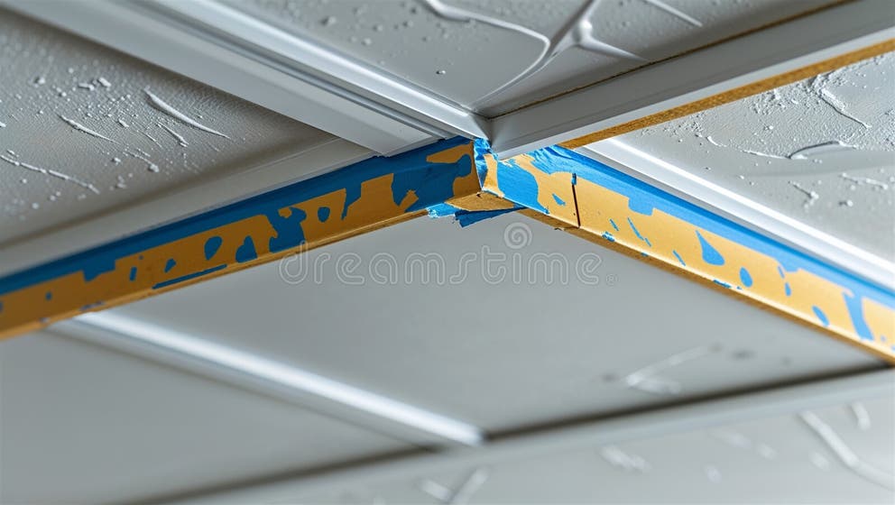Top-down View of Ceiling Panel Join Seam with Tape Line Visibility and ...