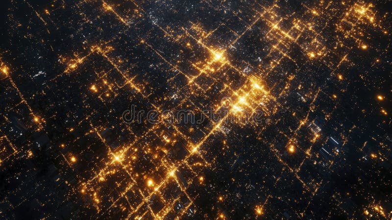 Top-down View of City with Illuminated Grid Pattern Stock Illustration ...
