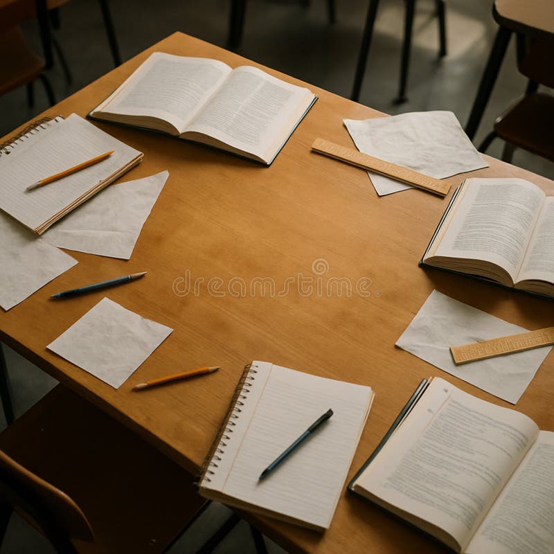 Collaborative Study Table in the Classroom Stock Illustration ...