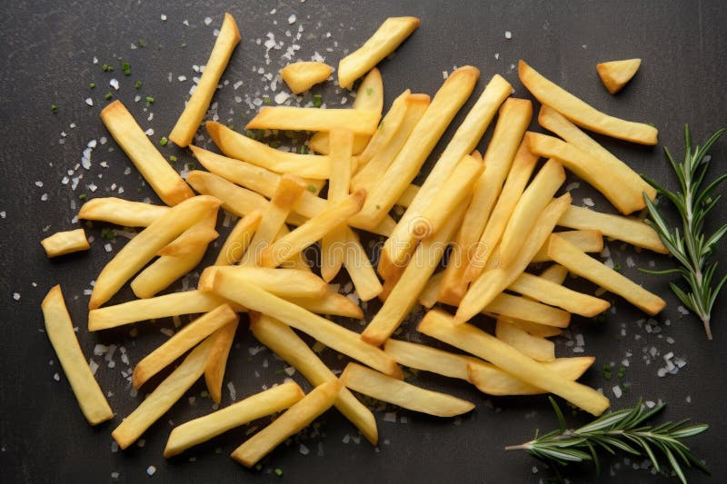 Top Down View of Clean-cut French Fries on a Grey Surface Stock Photo ...
