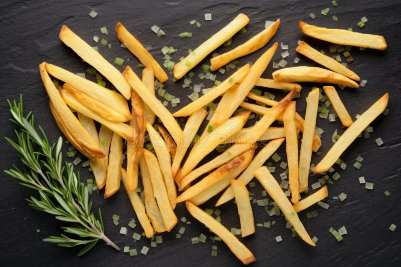 Top Down View of Clean-cut French Fries on a Grey Surface Stock Image ...