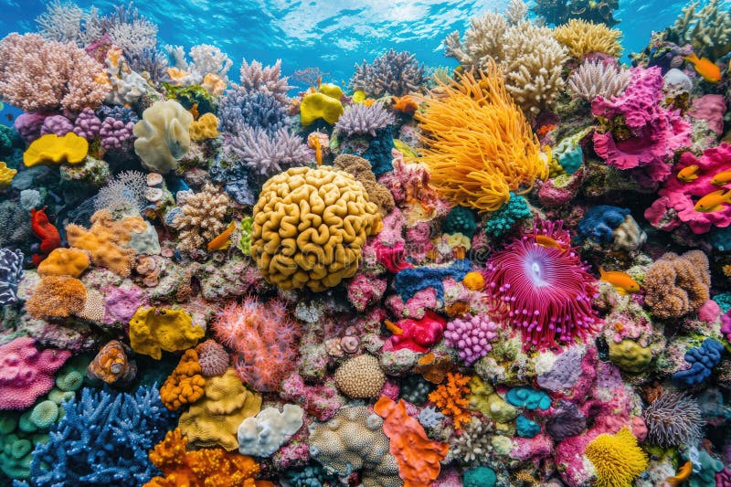 Top-down View of a Colorful Coral Reef with Various Corals and Marine ...