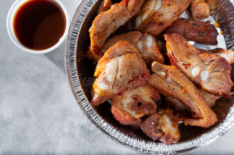 Top Down Deep Fried Pork Rib Tips Stock Photo - Image of home, flatlay ...