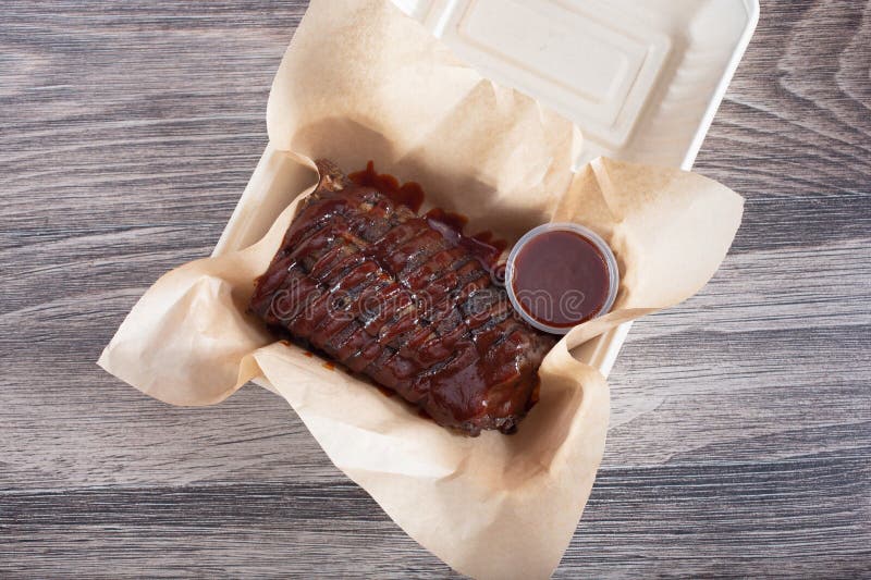 Top Down Container Half Rack Baby Back Ribs, BBQ Stock Image - Image of ...