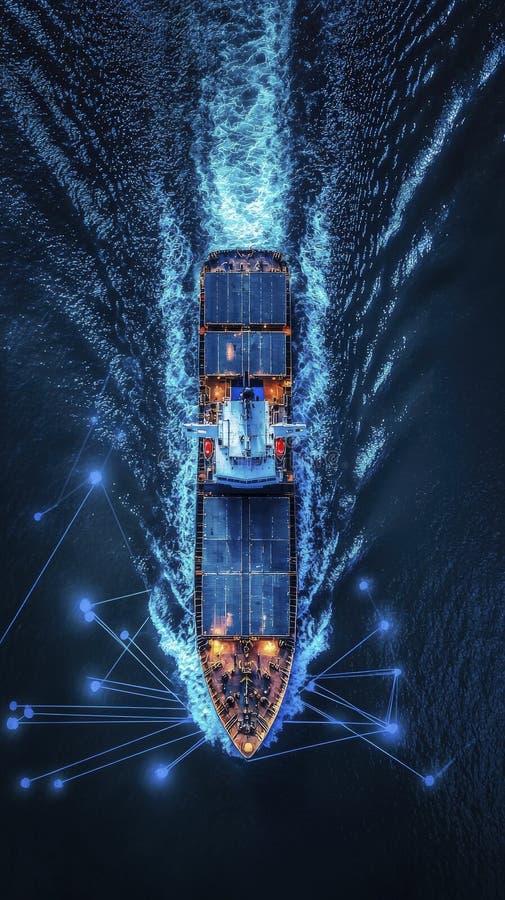 Top-down View of Container Ship Amidst Digital Web Stock Illustration ...