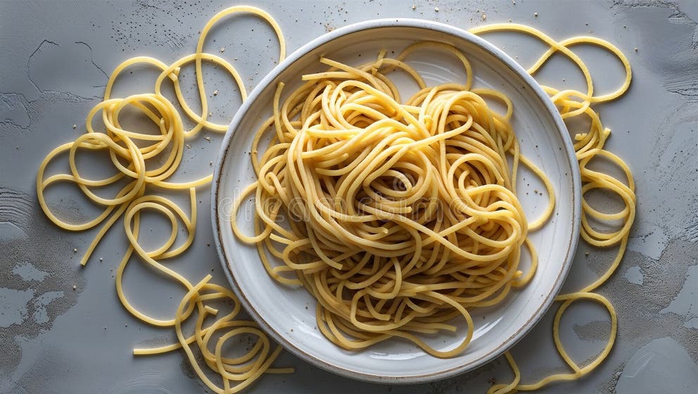 Top-down View of Cooked Spaghetti Noodles Tangled Randomly on White ...