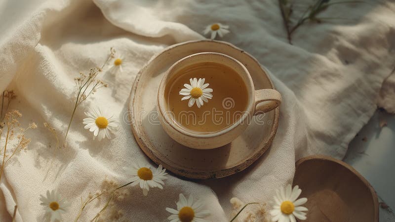 Top-down View of a Cozy Chamomile Tea Scene Stock Illustration ...