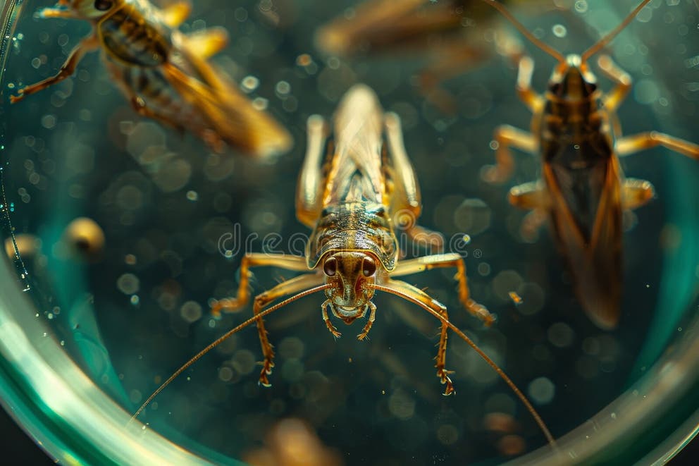 A Top-down View of Crickets Inside a Clear Container, Highlighting ...