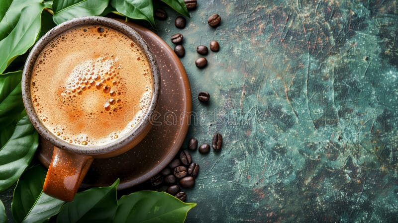 Coffee Frothy Beans Green Leaves Cozy Natural Relaxation Beverage ...