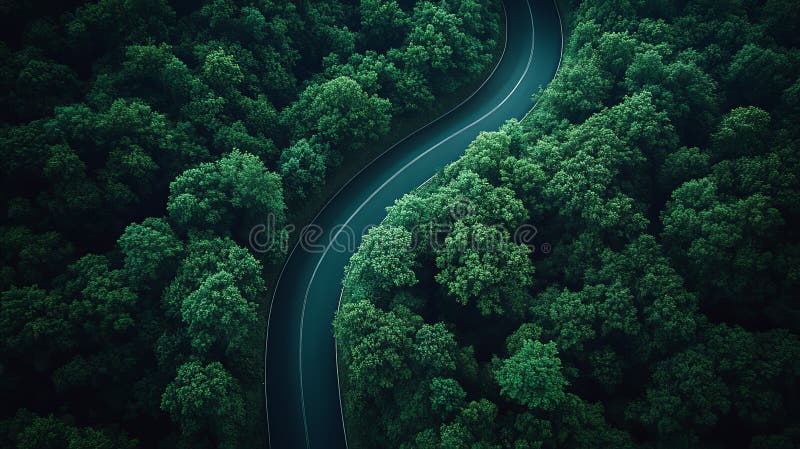 Top-down View of Curving Road through Dense Forest Stock Image - Image ...
