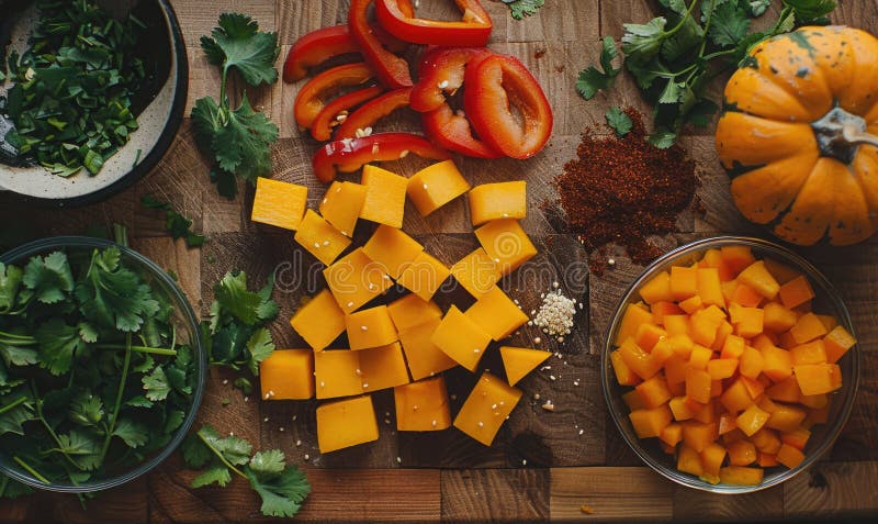 A Top-down View of a Cutting Board with Fresh Cilantro Stock Photo ...