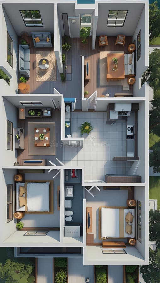 Modern 3D Apartment Floor Plan – Top-Down View Stock Image - Image of ...