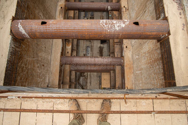 Top-down View into a Deep Trench for the Construction of a Subway ...