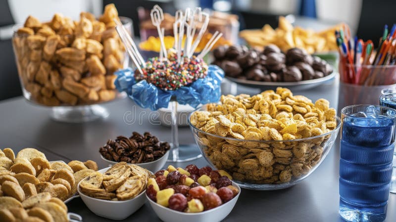Top-down View of a Delicious Snack Spread for Team Celebrations in an ...