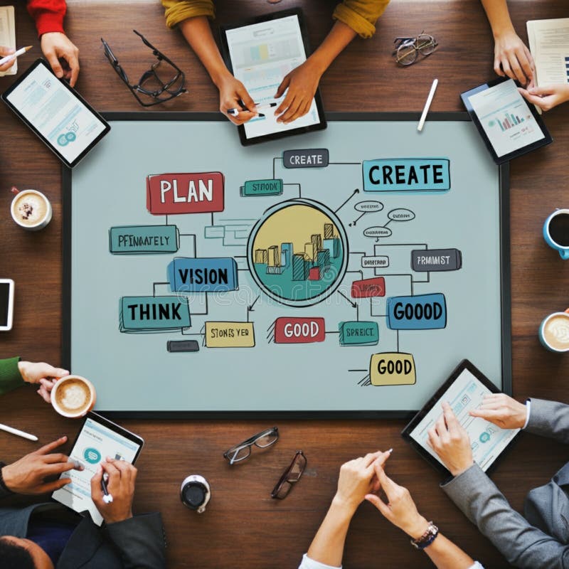 AI-Generated Image: People Collaborating on a Flow Chart with Tablets ...