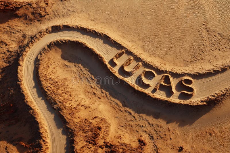 Aerial Desert Path Forming Block Letters Spelling "lucas" in Warm Ochre ...