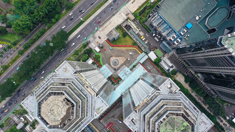 Top Down View on Different Sky Scrapers in a Big City, Fly Over ...