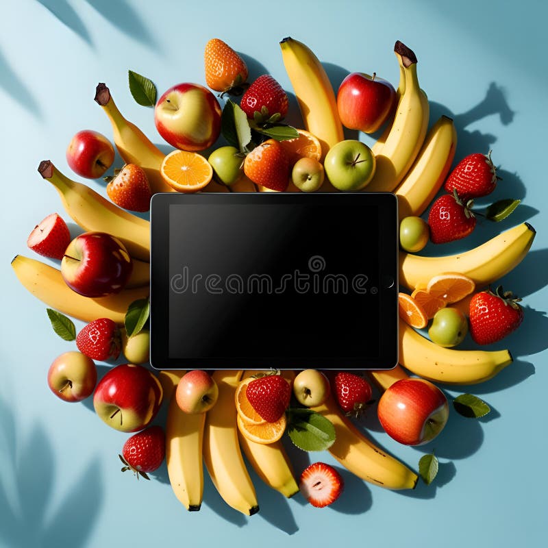 An Overhead View of Digital Tablet with Black Screen Surrounded with ...