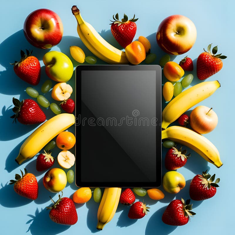 An Overhead View of Digital Tablet with Black Screen Surrounded with ...