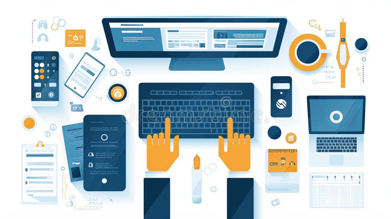 Top Down View of a Digital Workspace with Technology Essentials Stock ...
