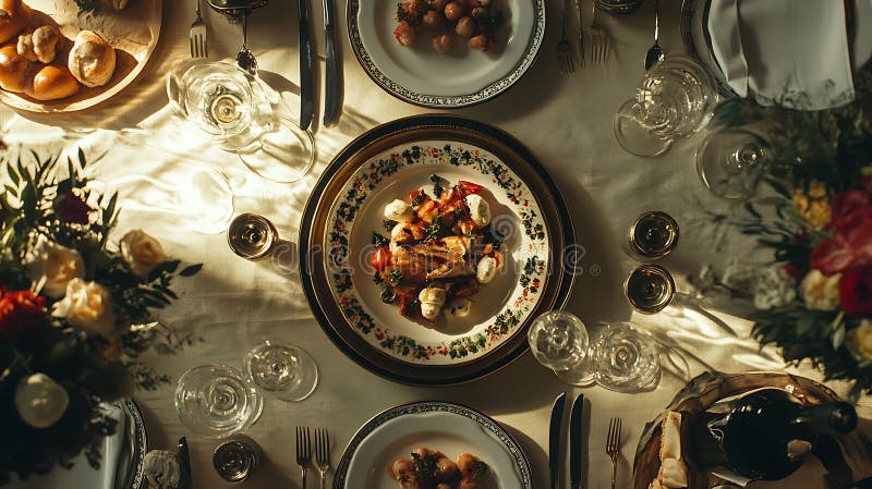 A Top-down View of a Dining Table Set for a Formal Dinner,Generative AI ...