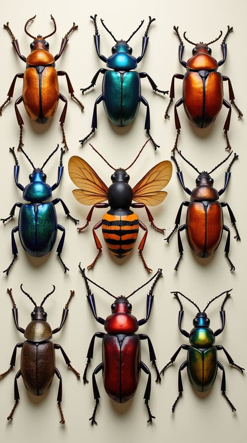 A Collection of Colorful and Detailed Beetles and Insects on a Light ...