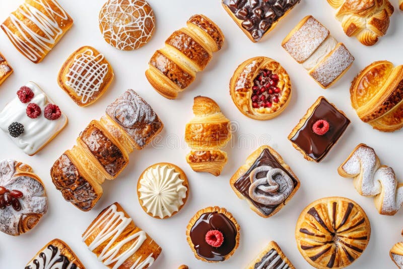 Top-down View of a Diverse Collection of Elegantly Decorated Pastries ...