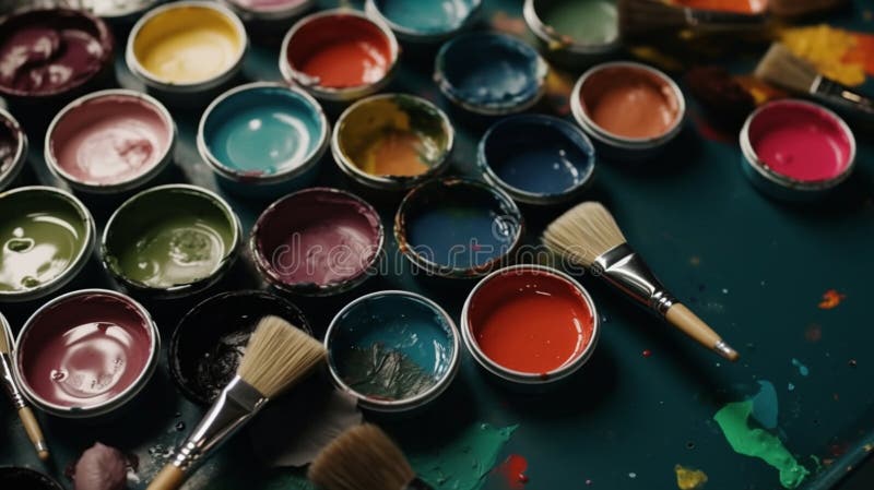 Top-down View of DIY Paint Brush Surrounded by Vibrant Sample Paint ...