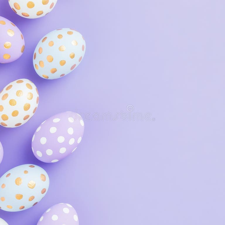 A Top-down View of an Easter-themed Frame with Purple-painted Eggs ...