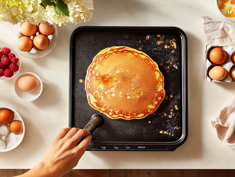 Top-Down View of Electric Griddle with Pancakes Stock Illustration ...