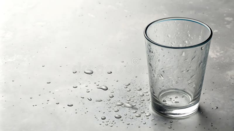 Top Down View of an Empty Water Glass with Droplets on a Smooth Surface ...