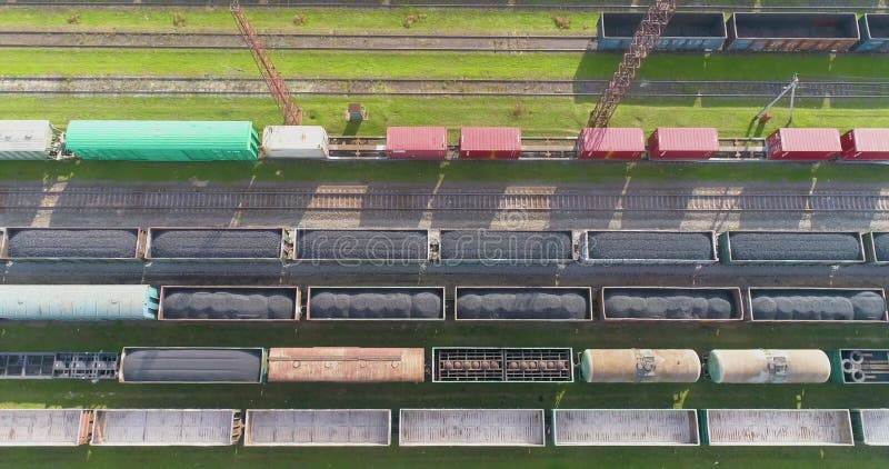 Top-down View of Freight Trains at the Railway Depot. Freight Trains at ...