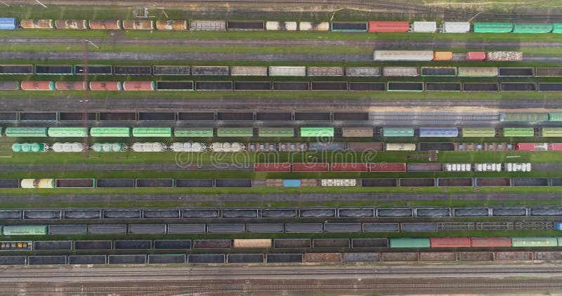 Top-down View of Freight Trains at the Railway Depot. Freight Trains at ...