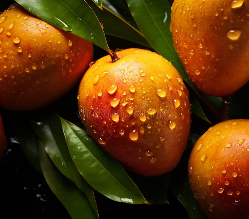 Top Down View of Fresh Mango with Drops of Water Stock Illustration ...