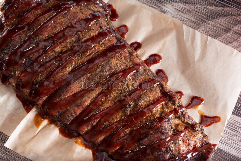 Top Down Full Rack Spare Ribs, BBQ Stock Photo - Image of sauce ...
