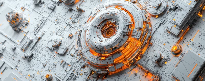 Top-down View of Futuristic Abstract Machinery with Glowing Elements ...