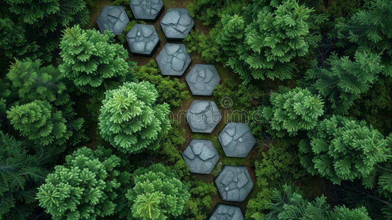 Hexagonal Stone Pathways Amidst Lush Greenery in Well-Designed Garden ...