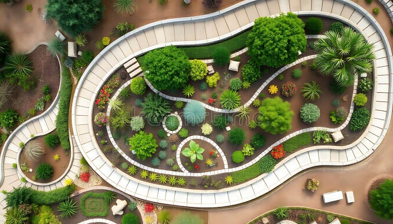 Top View of a Garden with Stone Paths and Plants Generative AI Stock ...