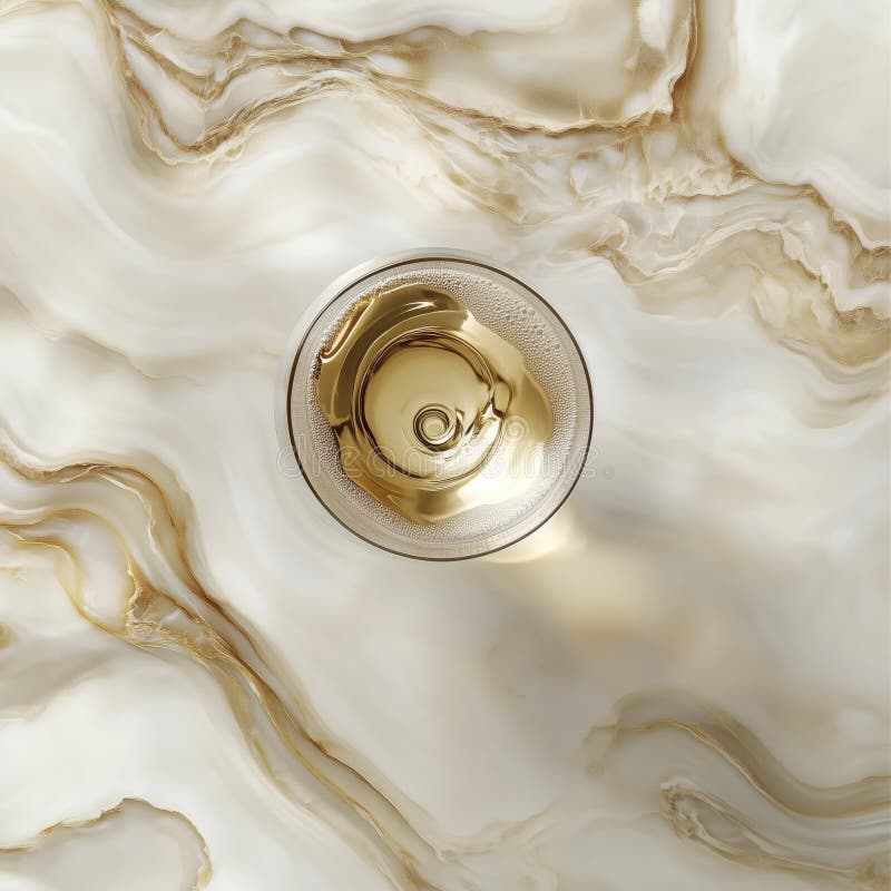 Golden Liquid in Glass on Marble Surface with Swirling Patterns Stock ...