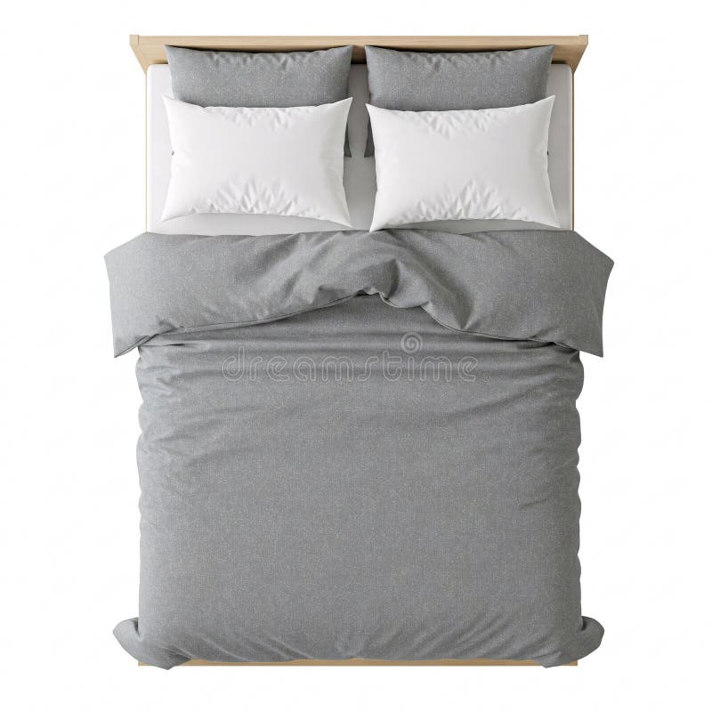 A Top-down View of a Gray Upholstered Bed with White Linens and Pillows ...