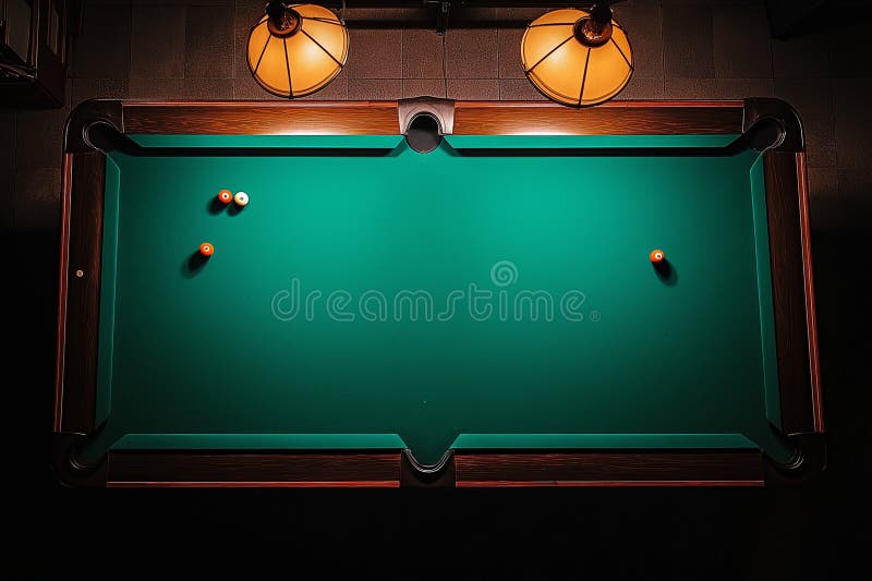 Top-Down View of Green Felt Billiard Table with Bright Lights Stock ...
