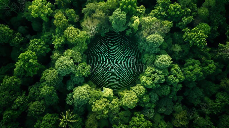 Top Down View of a Green Forest with a Human Fingerprint in the Middle ...