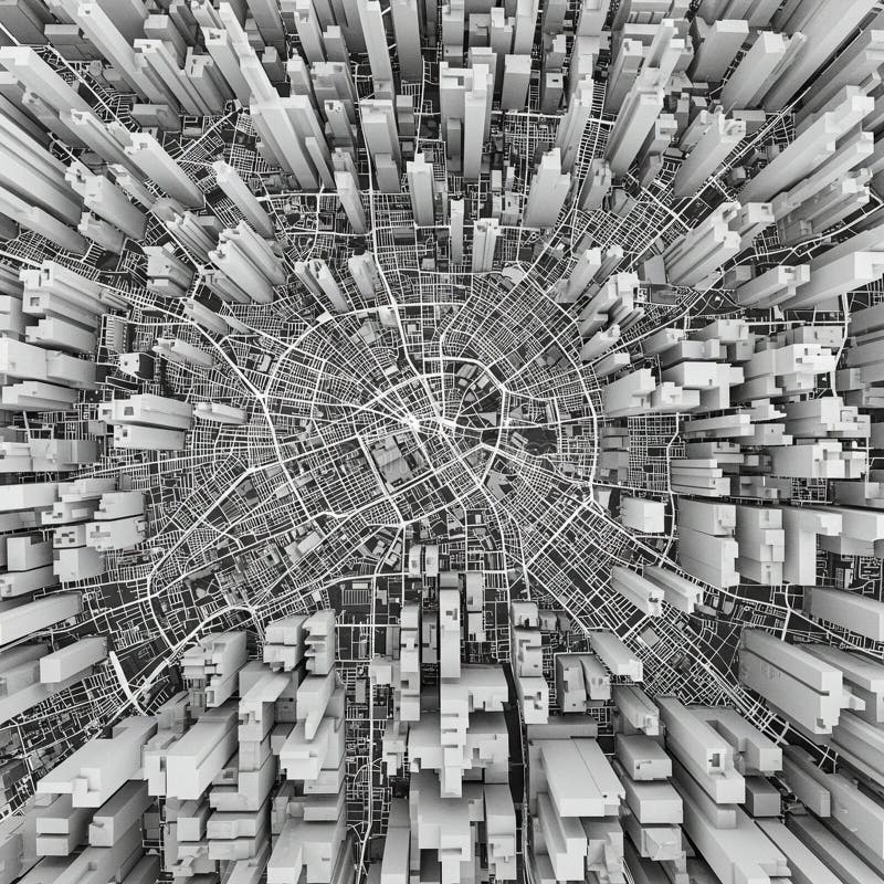 Top-down View of a Grey-scale, Abstract Cityscape. High-rise ...