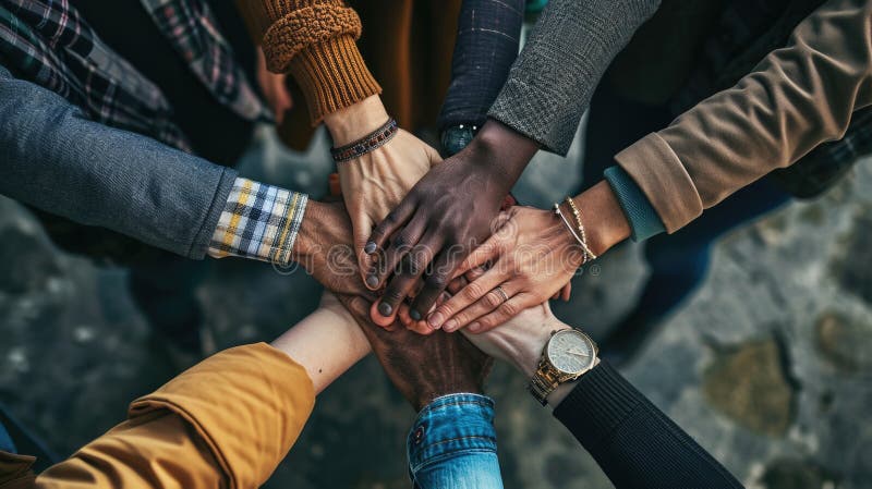 A Top-down View of a Group of Friends Stacking Their Hands Together ...