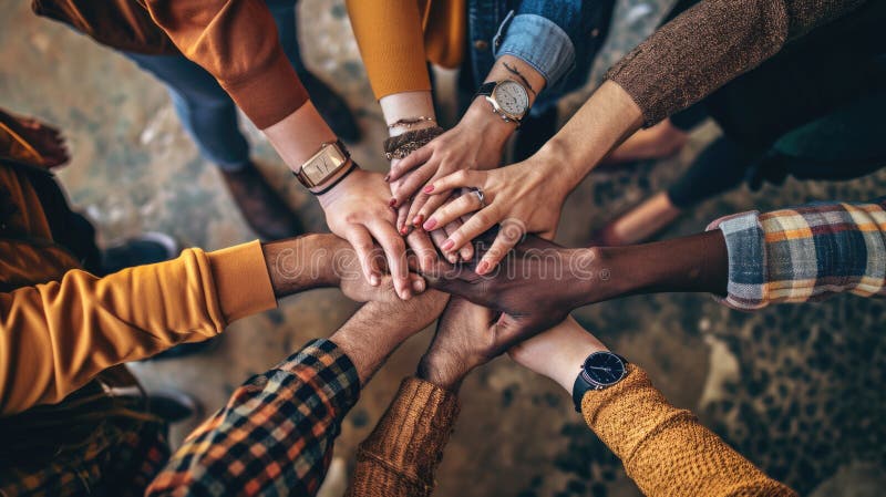 A Top-down View of a Group of Friends Stacking Their Hands Together ...