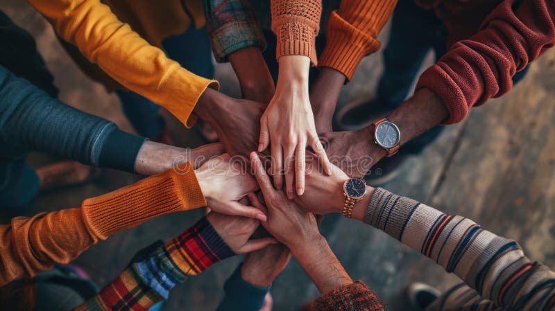 A Top-down View of a Group of Friends Stacking Their Hands Together ...