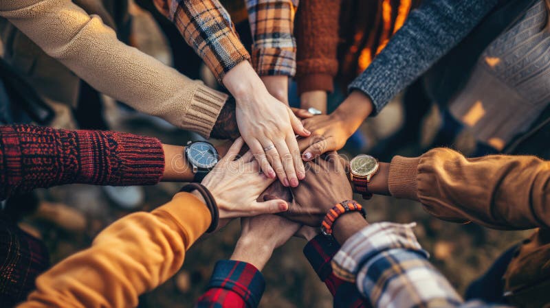 A Top-down View of a Group of Friends Stacking Their Hands Together ...